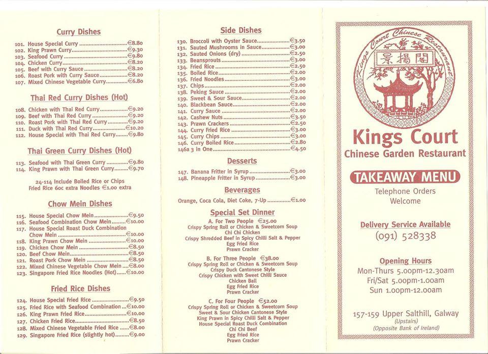 Menu at Kings Court Chinese Restaurant, Galway