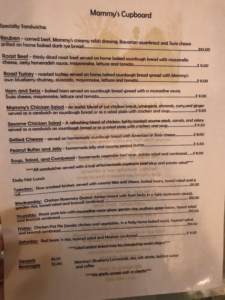 Menu at Mammy's Cupboard desserts, Natchez