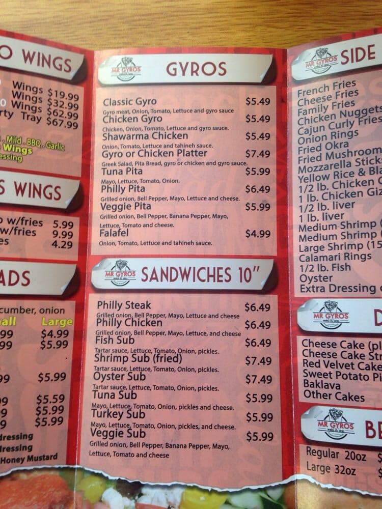Menu at Mr Gyros Wings & Grills, Orlando