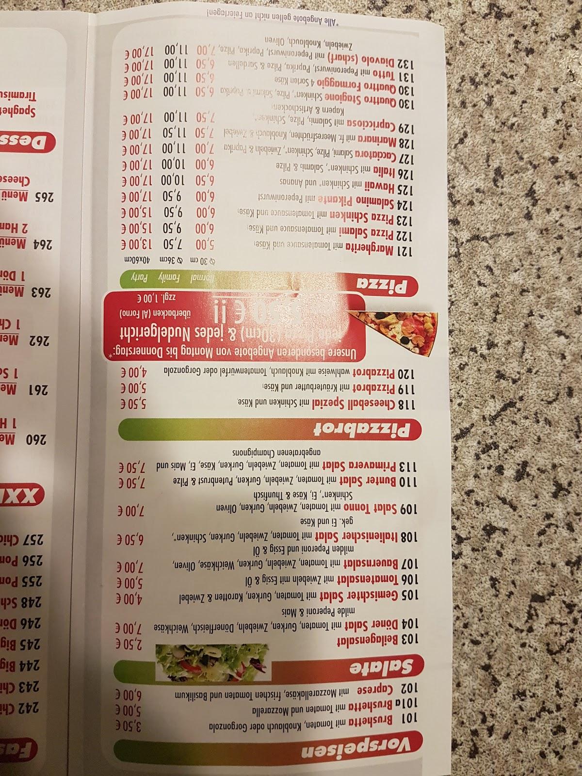 Speisekarte von Pizza Uno, Saarwellingen