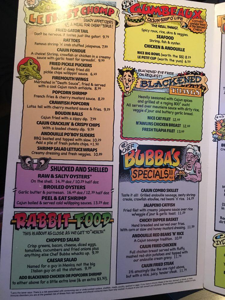 Menu at Razzoo's Cajun Cafe, Round Rock