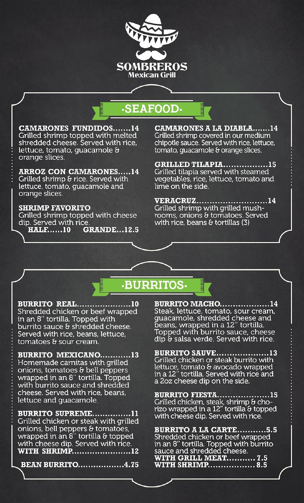 Menu at Sombreros Mexican Grill pub & bar, Crump
