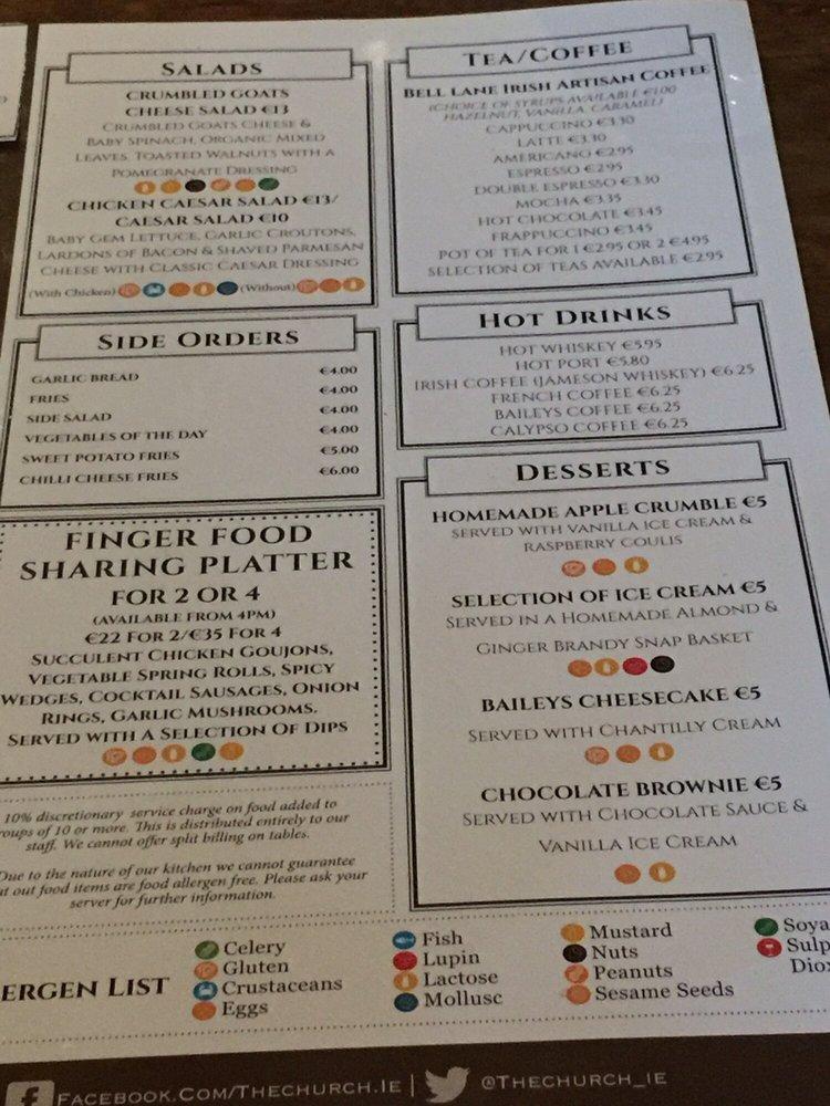 Menu at The Church Café Bar, Dublin, Jervis St