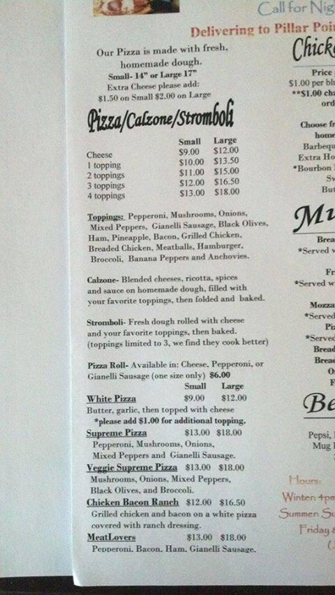 Menu at The Pizza Shack / Carsons Pizzeria & Bar, USA