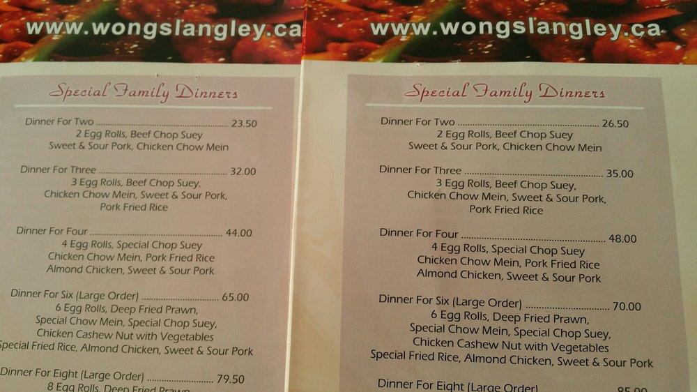 Menu at Wong's Chinese Restaurant, Langley Township