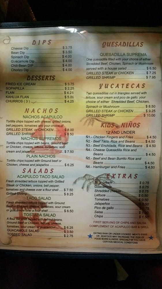 Menu at Acapulco Bar & Grill, Birmingham