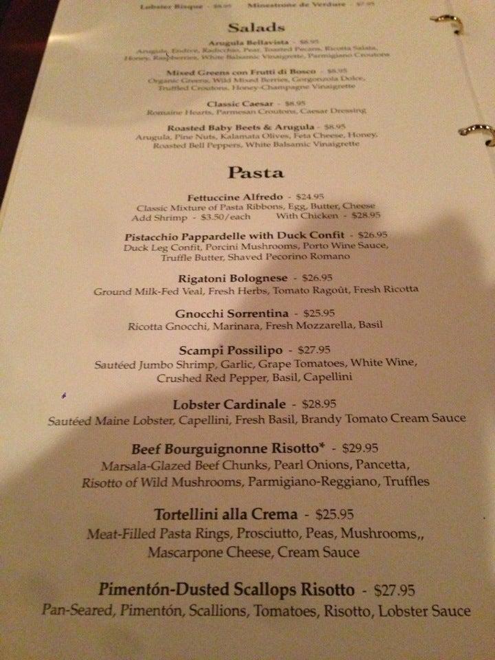 Menu at Capriccio restaurant, Providence