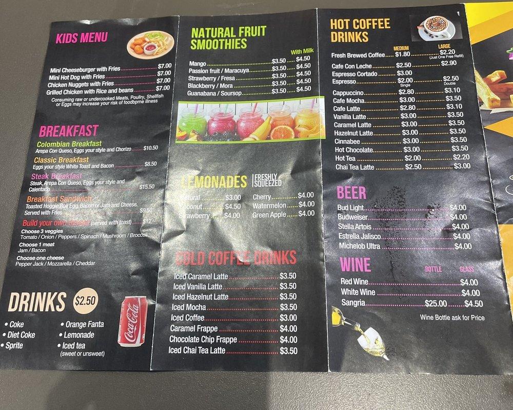 Menu at Quiubo Colombian Bistro restaurant, Saint Cloud