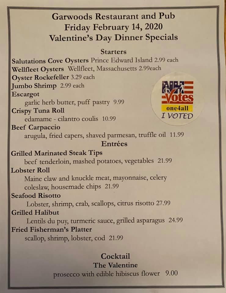 Menu at Garwoods Restaurant, Wolfeboro, 6 N Main St