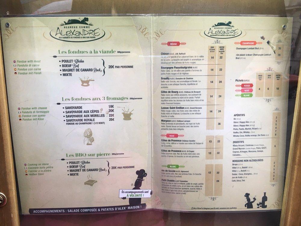 Menu at Heureux comme Alexandre - Saint Michel restaurant, Paris