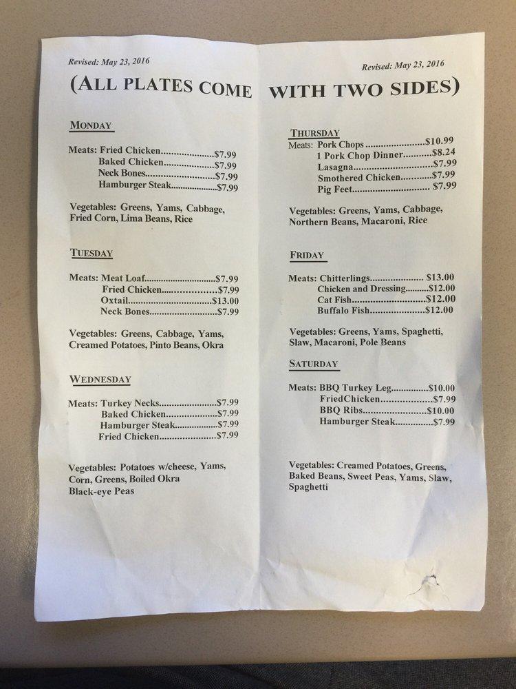 Menu at Miss Girlee Soul Food Restaurant, Memphis