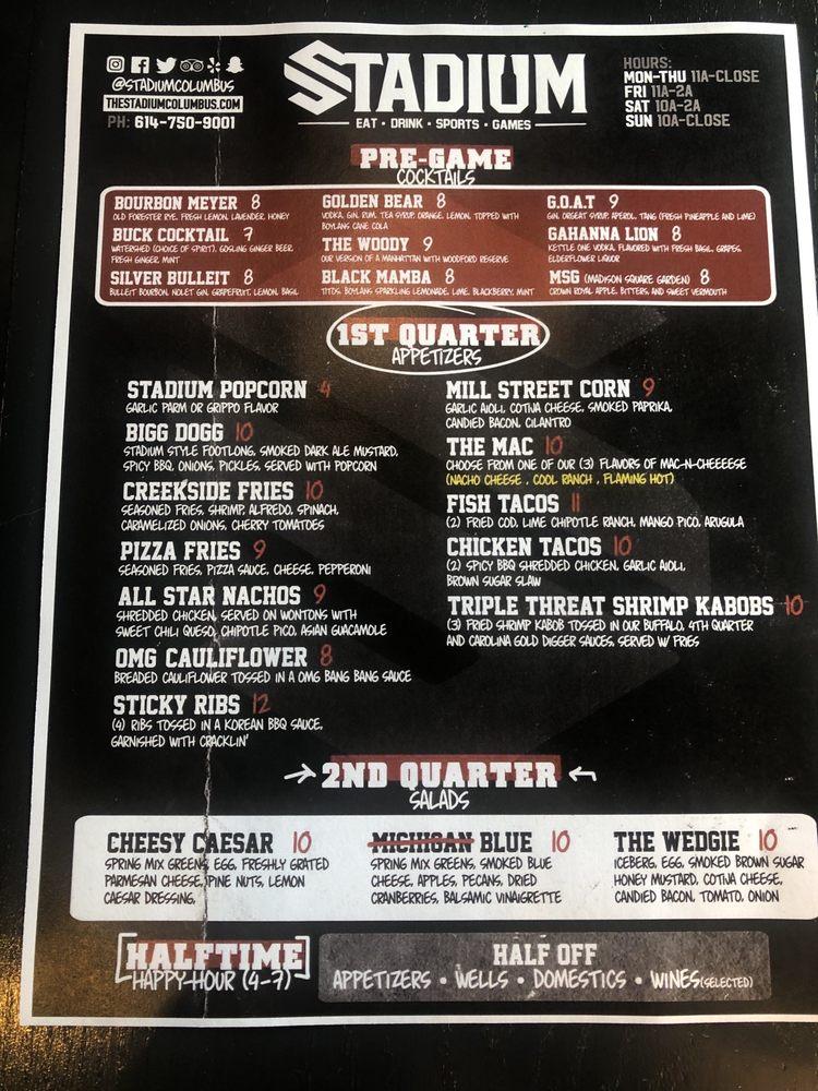Menu at STADIUM pub & bar, Gahanna