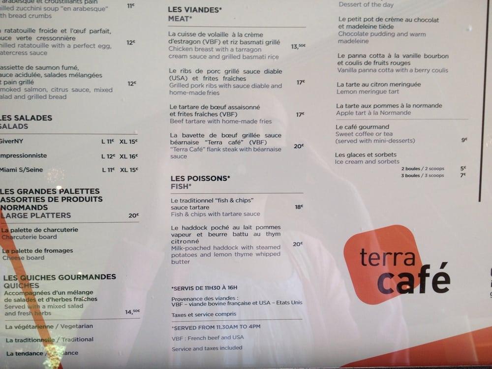 Menu at Terra Café, Giverny