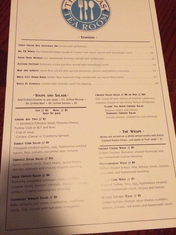 Menu at Texas Tea Room restaurant, Carthage, 100 E Sabine St