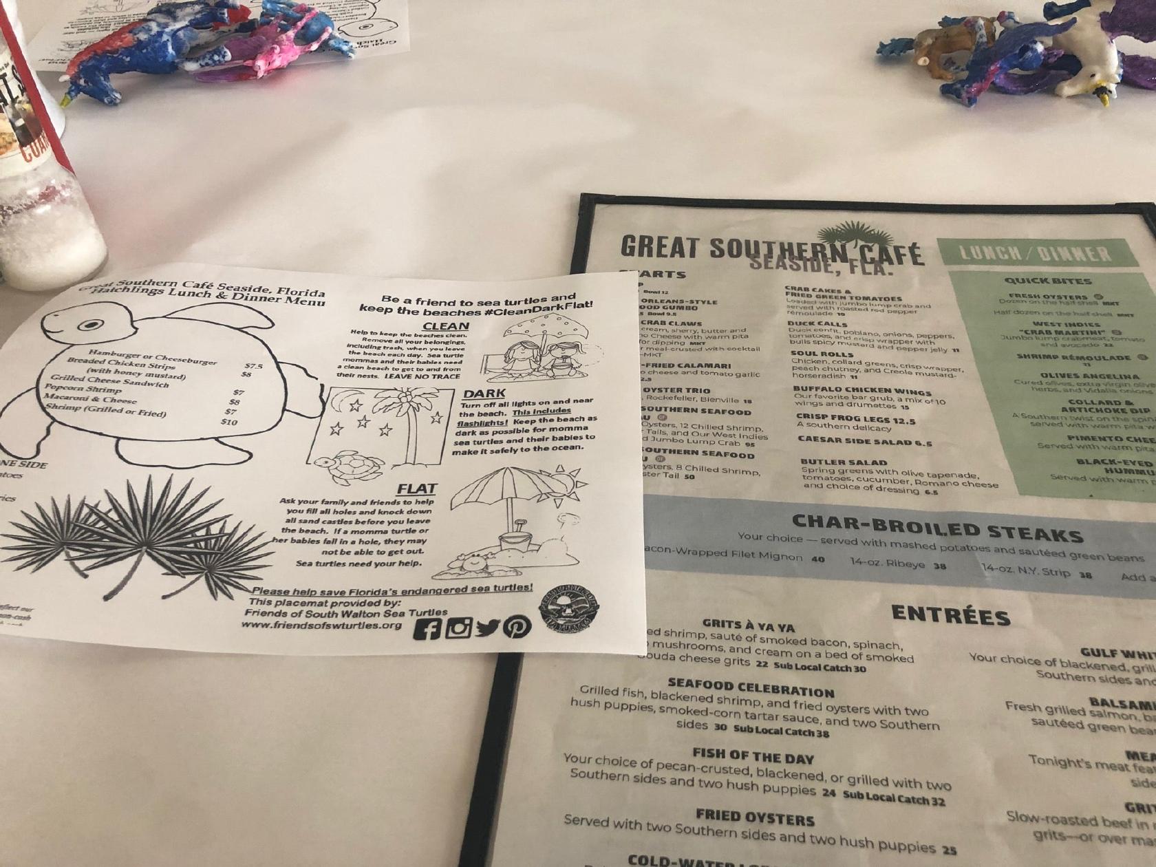 Menu at Great Southern Cafe, Seaside
