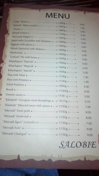 Menu at Salobie restaurant, Mtskheta, Zahesi-Mtskhata-Kavtiskhevi-Gori