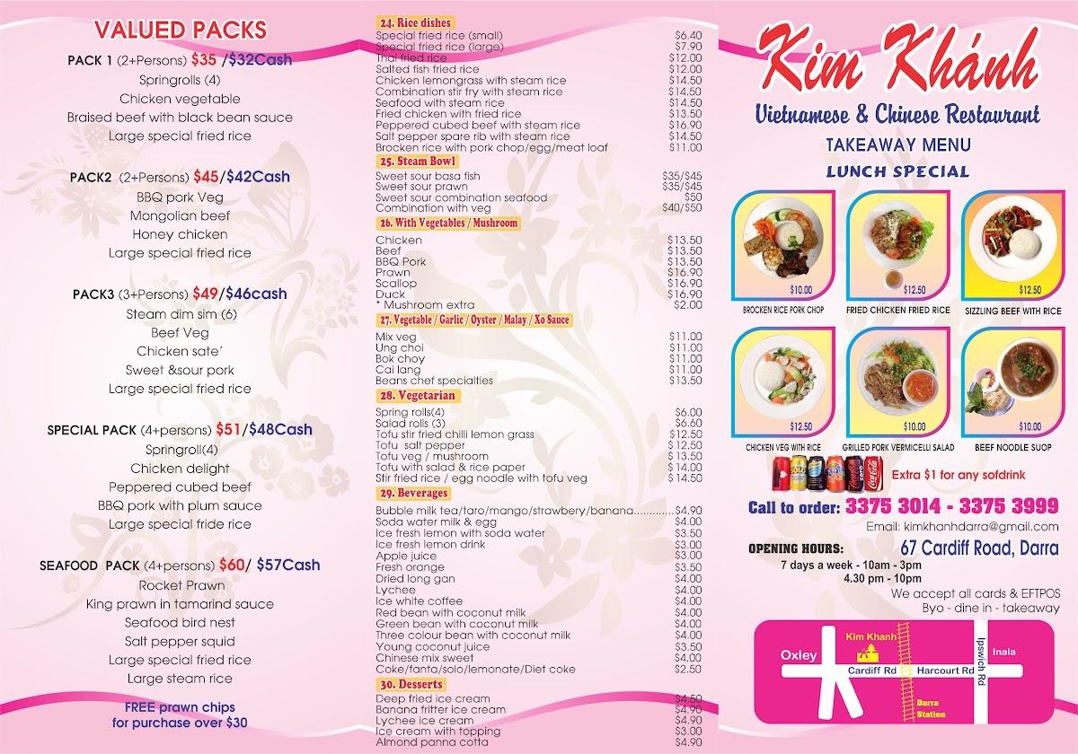 Menu at Kim Khanh Restaurant, Darra
