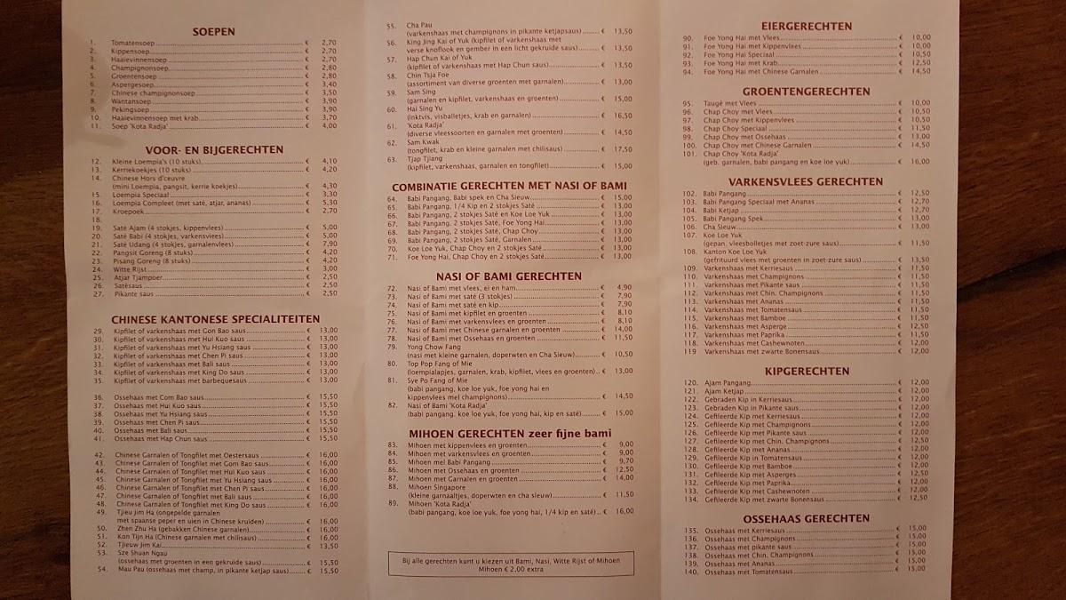 Menu at Kota Radja, Posterholt
