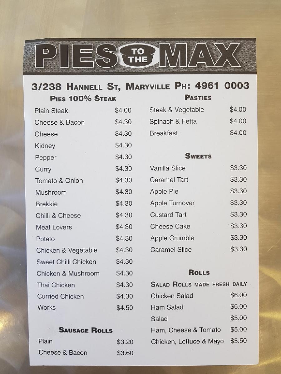 Menu at Pies To The Max restaurant, Maryville