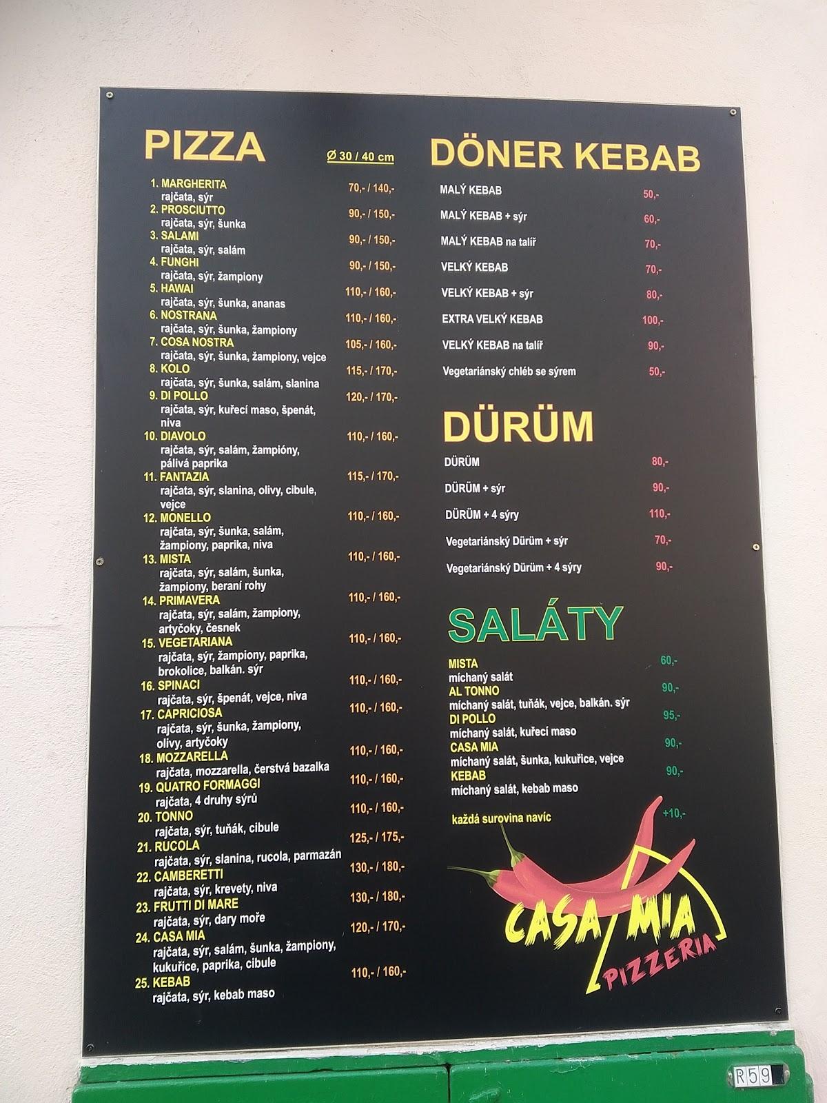 Menu at Pizzeria Casa Mia, Děčín, Masná 188/5