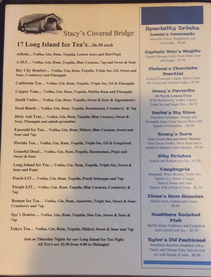 Menu at Stacy's Covered Bridge Restaurant, Cottage Grove