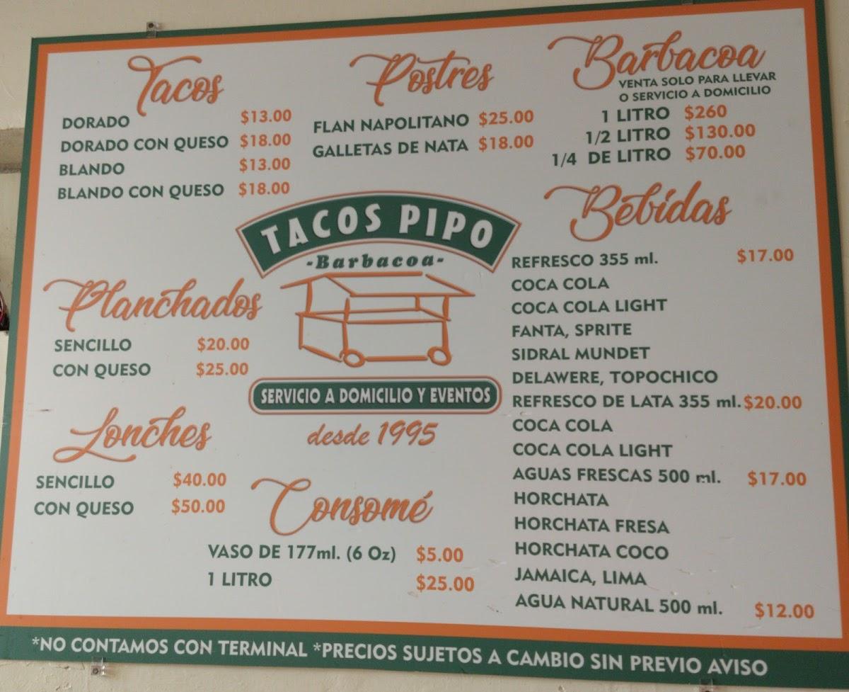 Carta del restaurante Tacos Pipo, Guadalajara, Av. Miguel López del ...