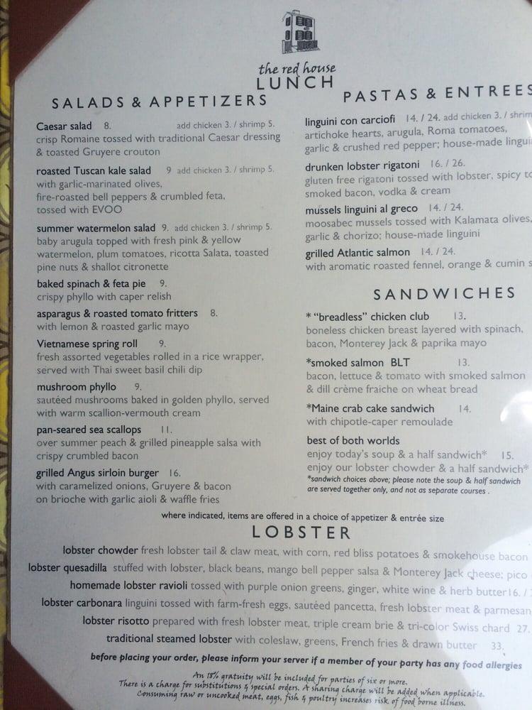 Menu at The Red House Restaurant, Cambridge, 98 Winthrop St