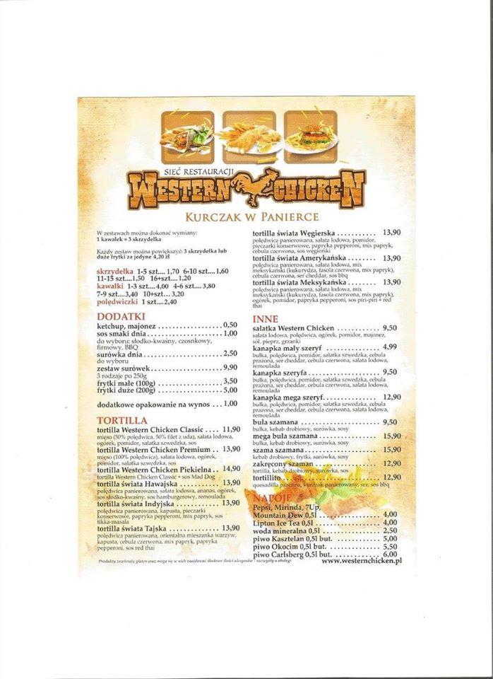 Menu at Western Chicken Lipno True pub & bar, Lipno