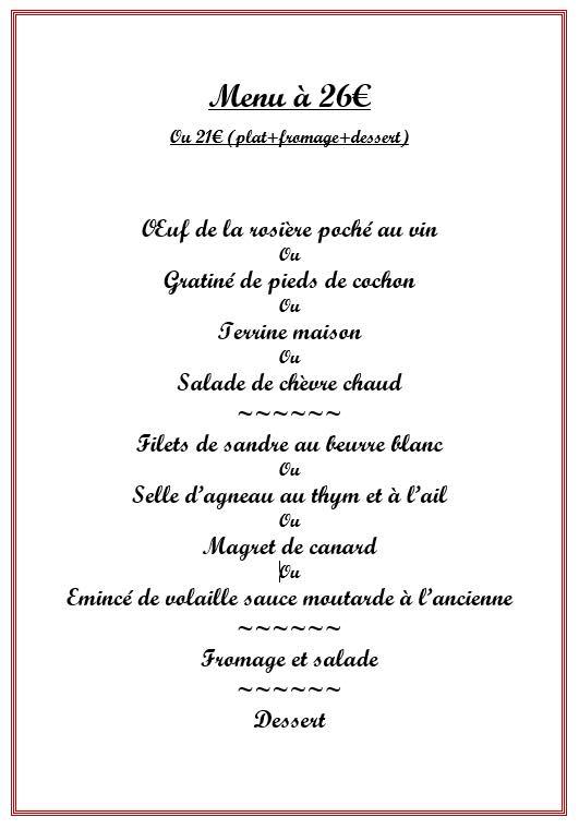 Menu au AUBERGE DES CHEIRES restaurant, Mazaye
