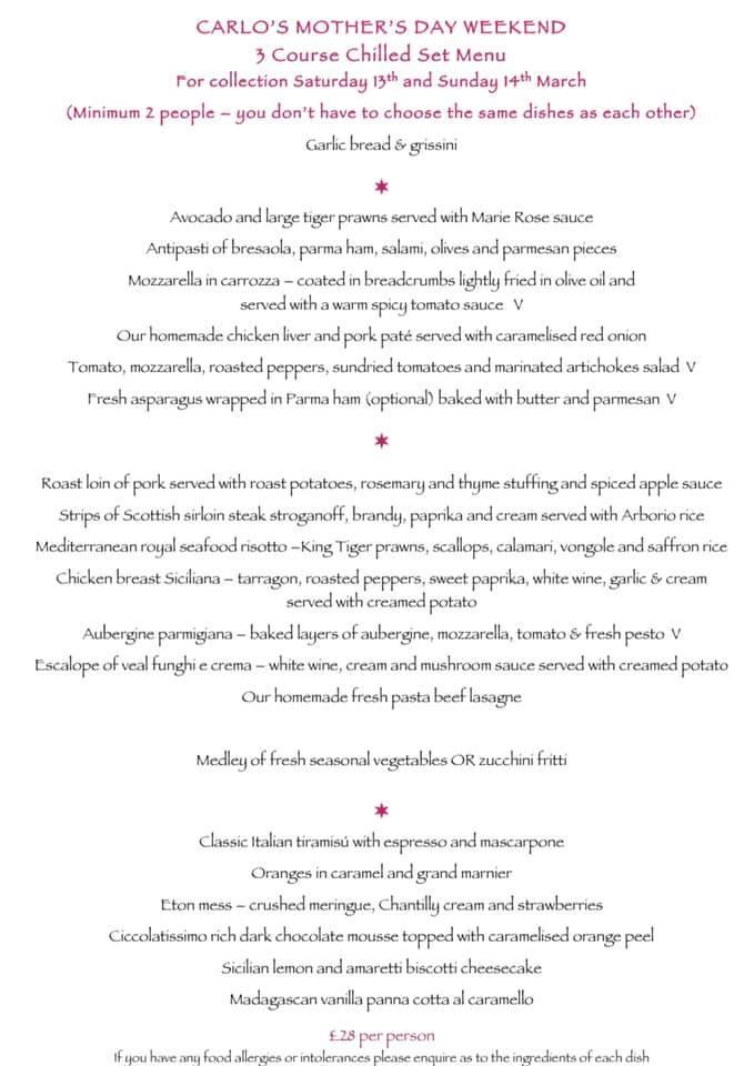 Menu at Carlo's Trattoria restaurant, Guildford, Shere Rd