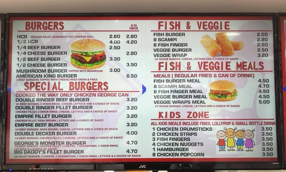 Menu at Chicken George restaurant, Hull, 145 Newland Ave
