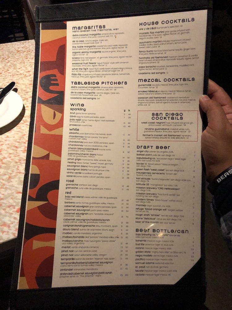 Menu at Coasterra restaurant, San Diego, 880 Harbor Island Dr