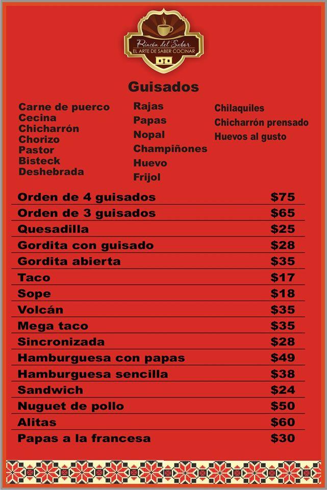 Carta del restaurante El Rincón Del Sabor, Abasolo