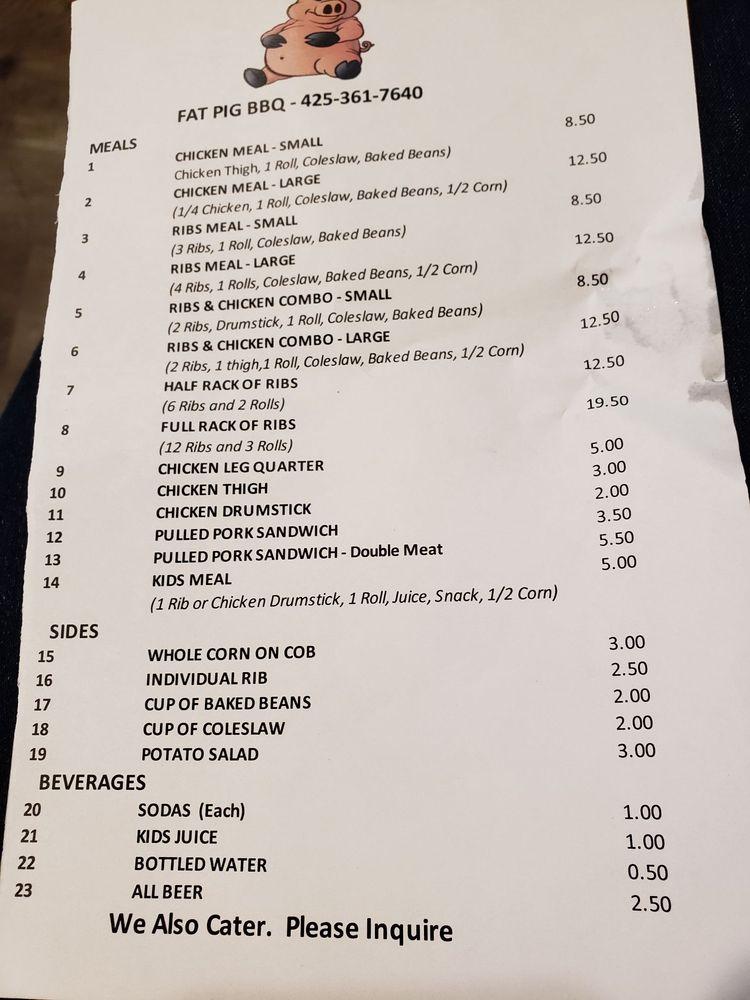 Menu at Fat Pig BBQ, Edmonds