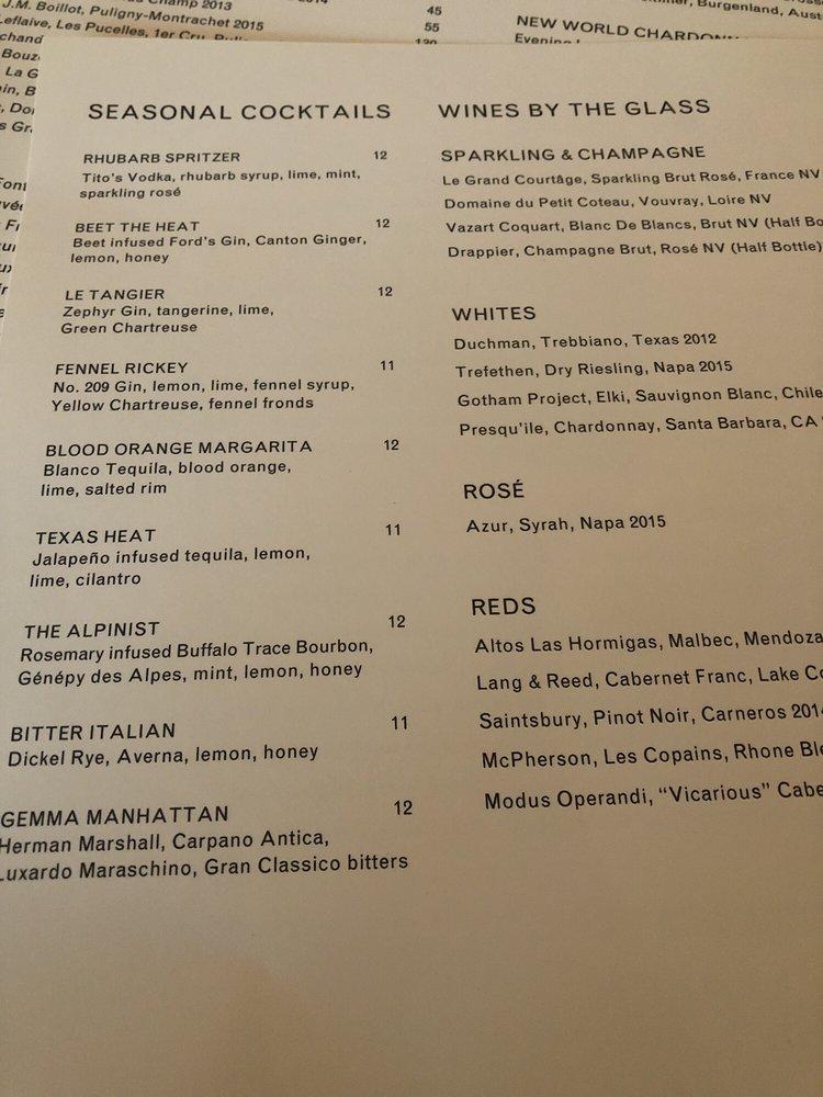 Menu at Gemma restaurant, Dallas