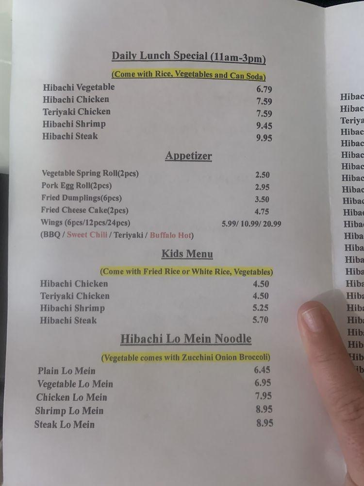 Menu at Hibachi Jr. Express restaurant, Archdale