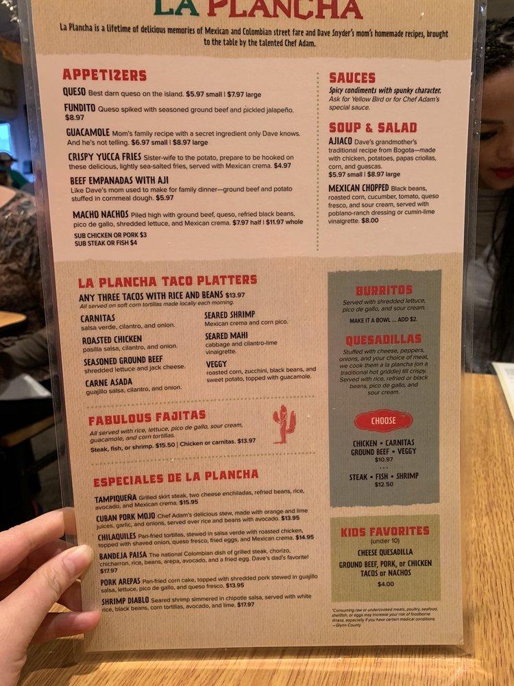 Carta de La Plancha Restaurant, St. Simons