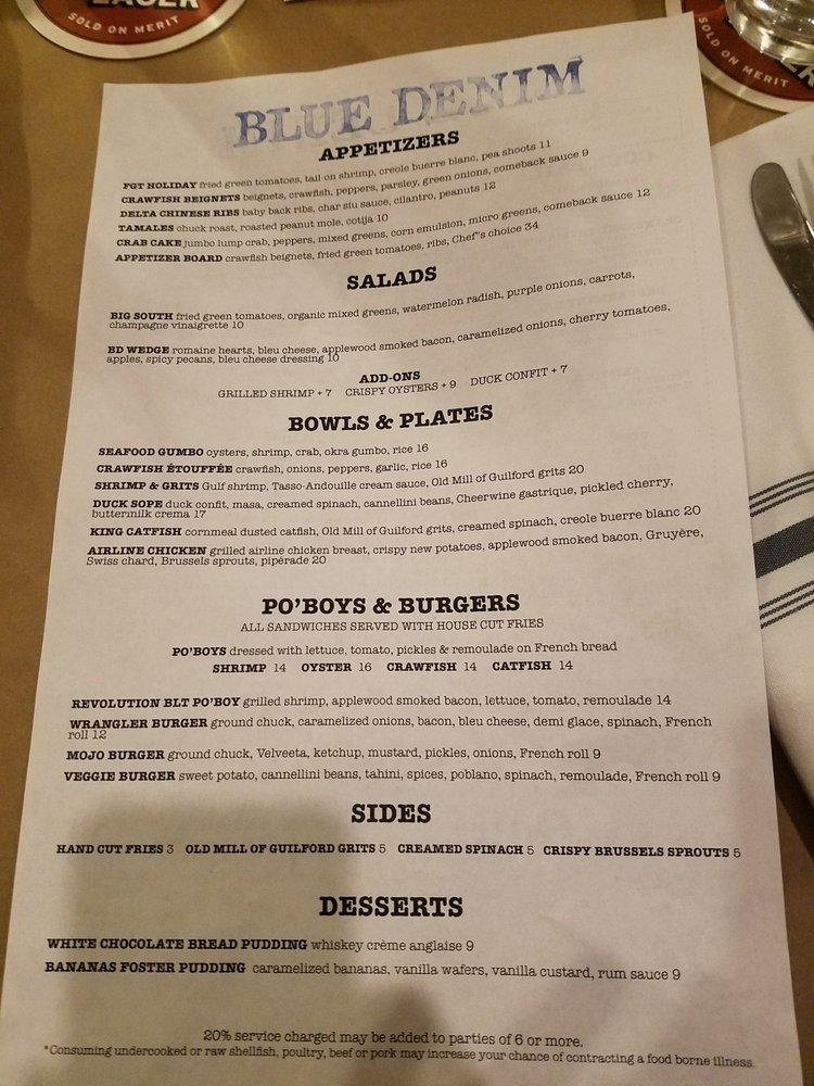 Menu at BLUE DENIM restaurant, Greensboro