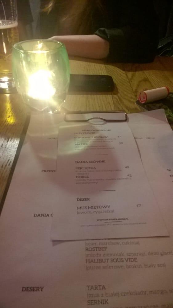 Menu at Barka, Kraków
