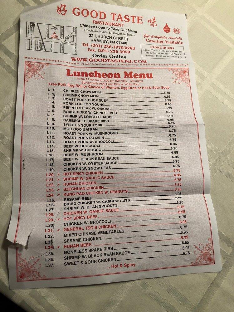 Menu at Good Taste Restaurant, Ramsey