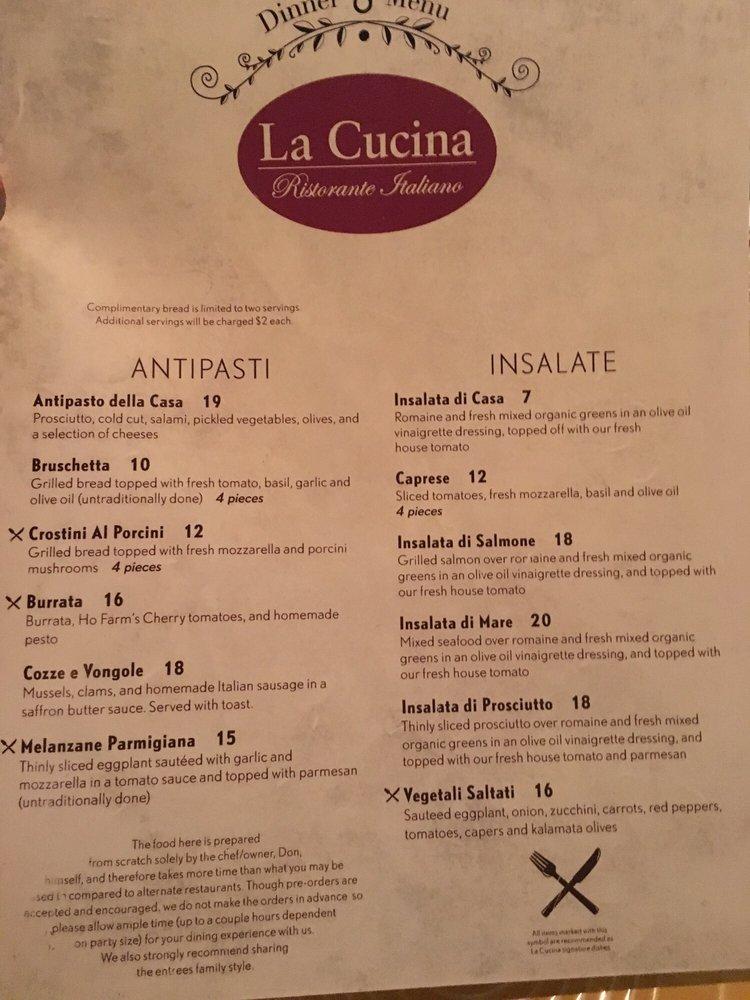 Menu at La Cucina Ristorante Italiano restaurant, Honolulu