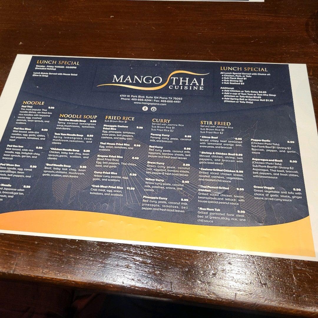 Menu at Mango Thai Cuisine (Since 1999) restaurant, Plano, W Park Blvd #104