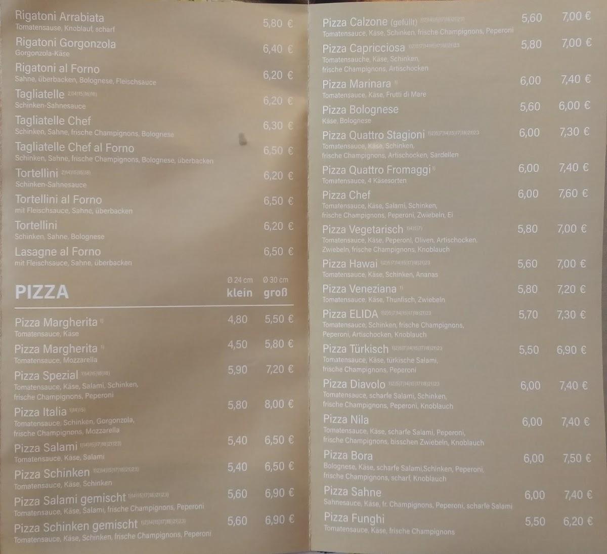 Speisekarte von Pizza Elida, Lisberg