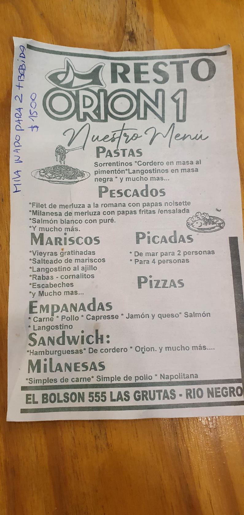 Carta del restaurante Resto ORION 1, Las Grutas