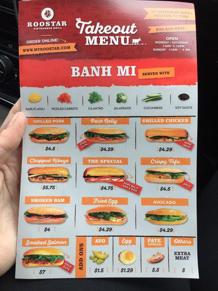 Carta del restaurante Roostar, Houston, Gessner Rd Suite I