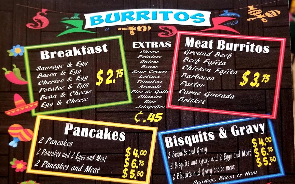 Menu at Tacote restaurant, Glen Rose