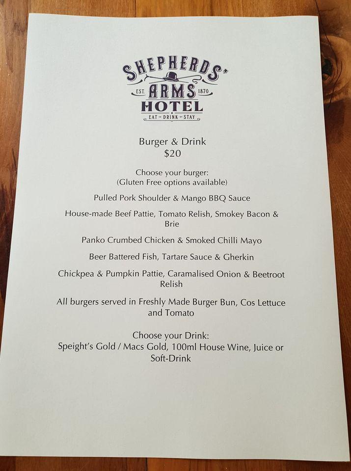 Menu at The Shepherds Arms Hotel restaurant, Wellington