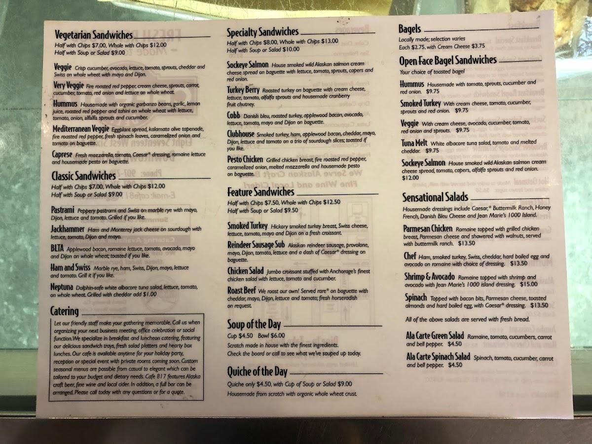 Menu at Cafe 817, Anchorage