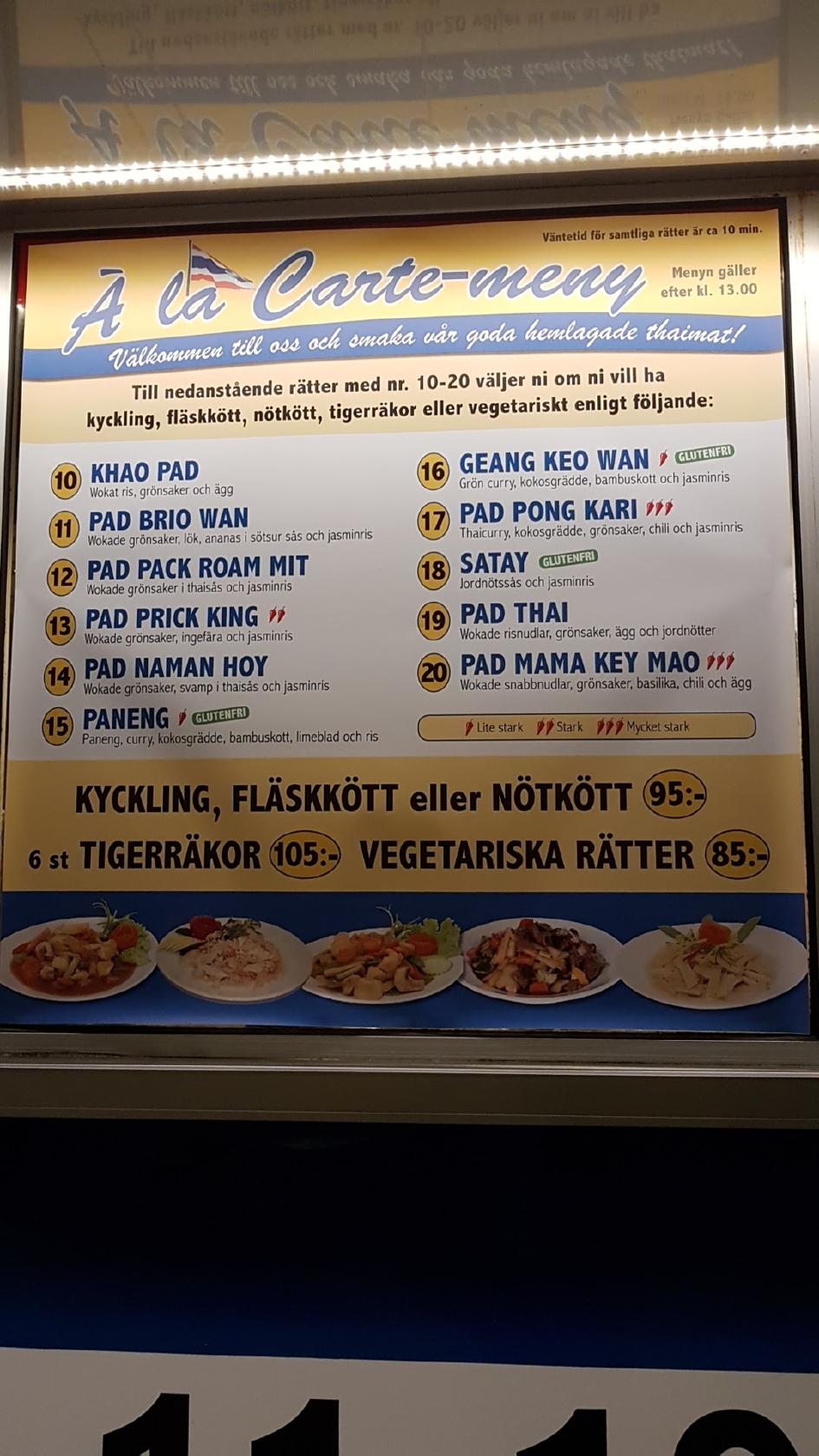 Menu at Kalmar Thai take away restaurant, Kalmar