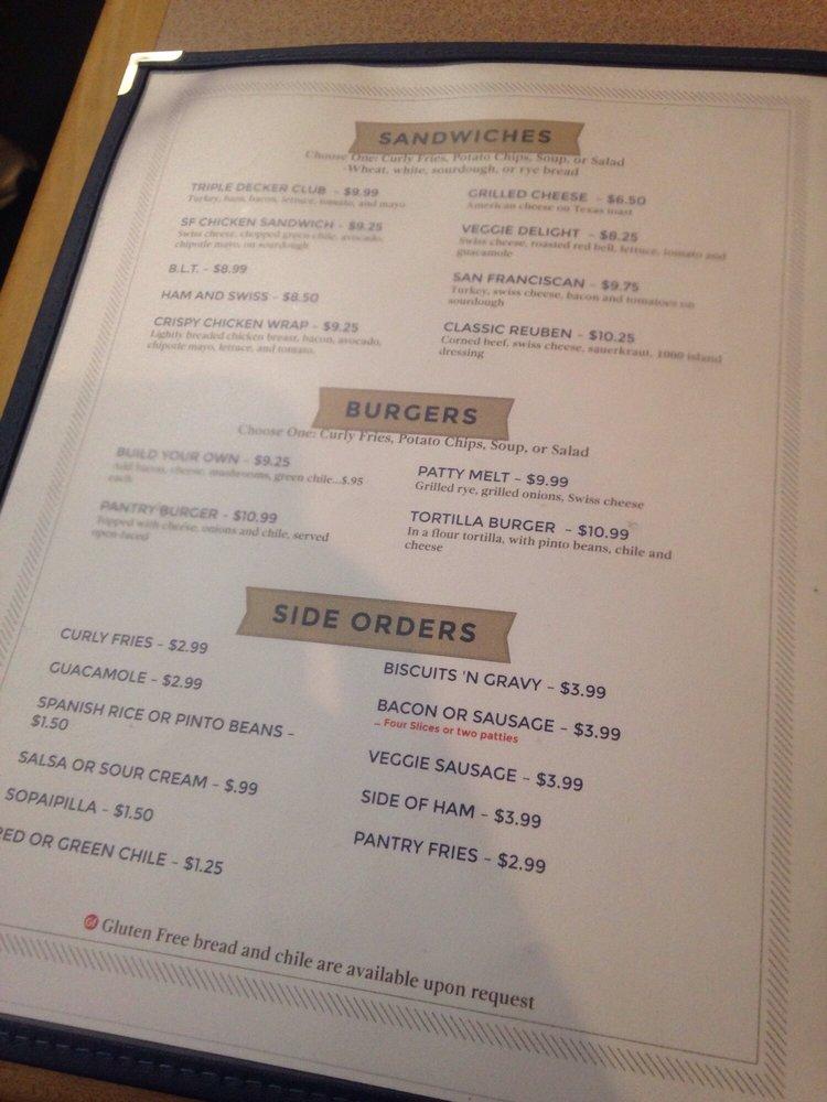Menu at The Pantry restaurant, Santa Fe